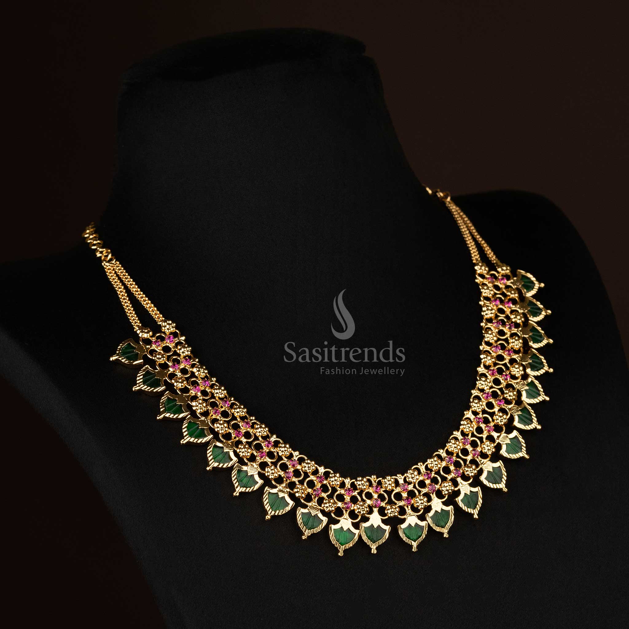 Palakka Two-Line Necklace Gold Plated Festival Jewellery -Sasitrends