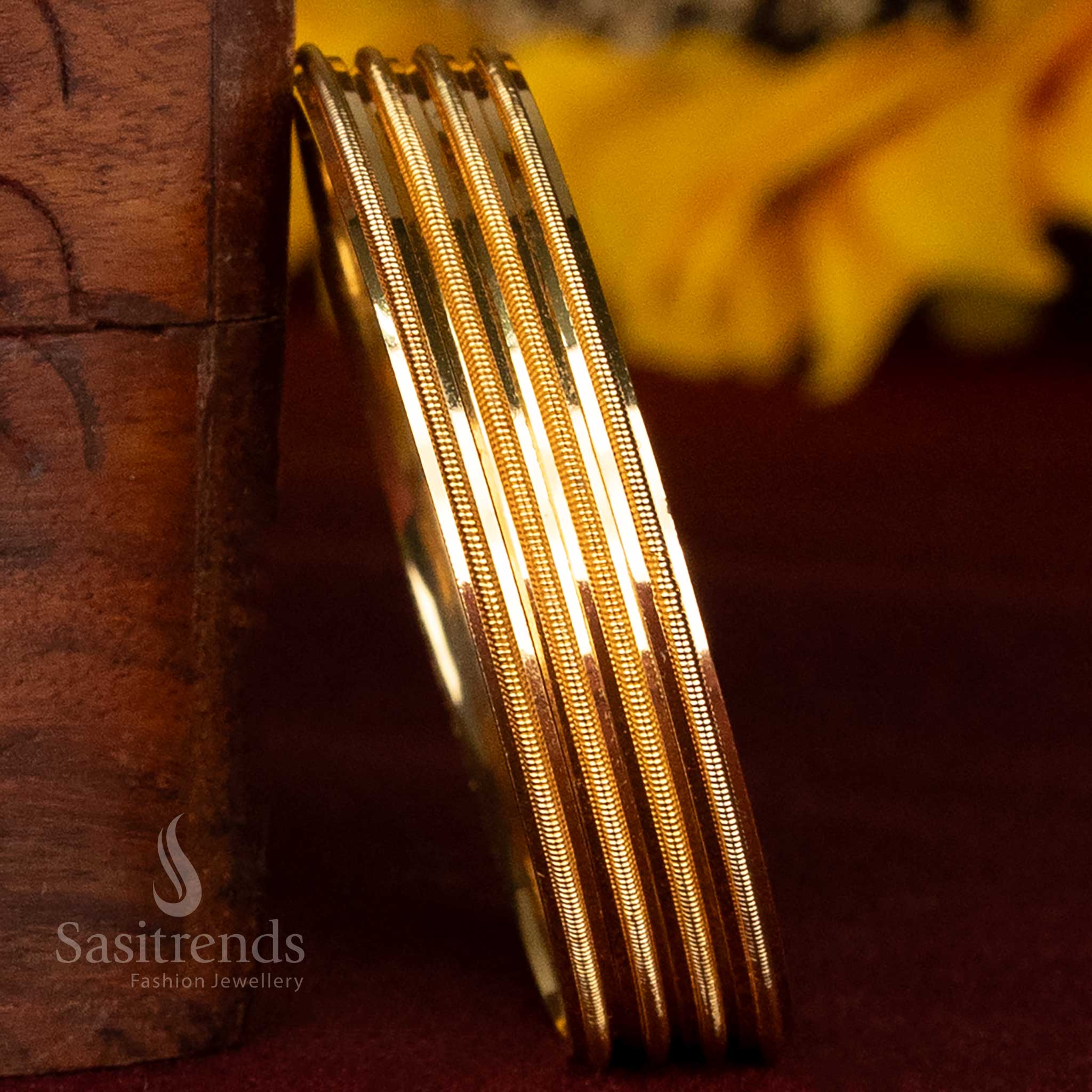 Kids Micro Gold Plated Textured Edge Bangles Set of 4 - Sasitrends