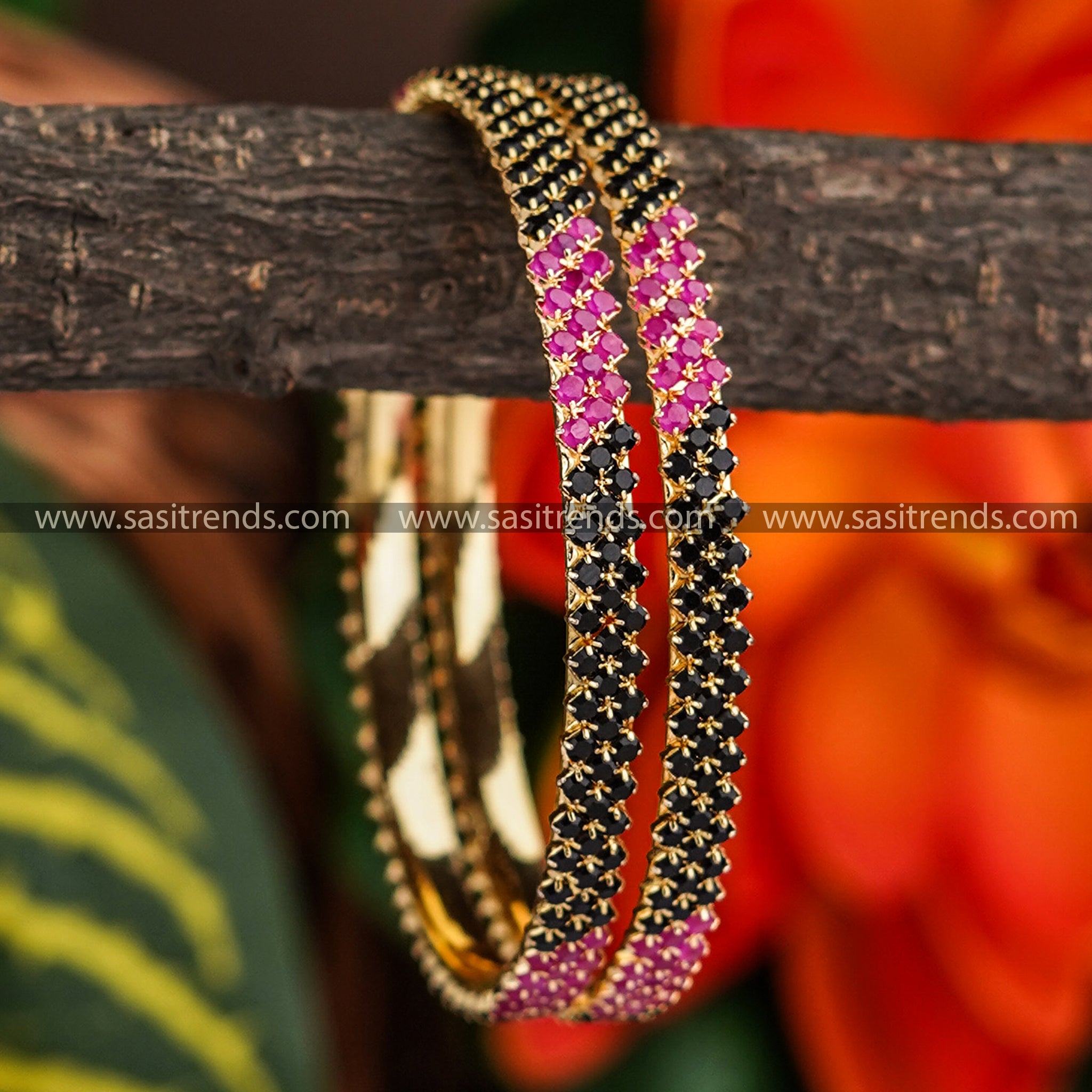 One Gram Micro Gold Plated Traditional Bangles | Black Stone Bangles – Sasitrends