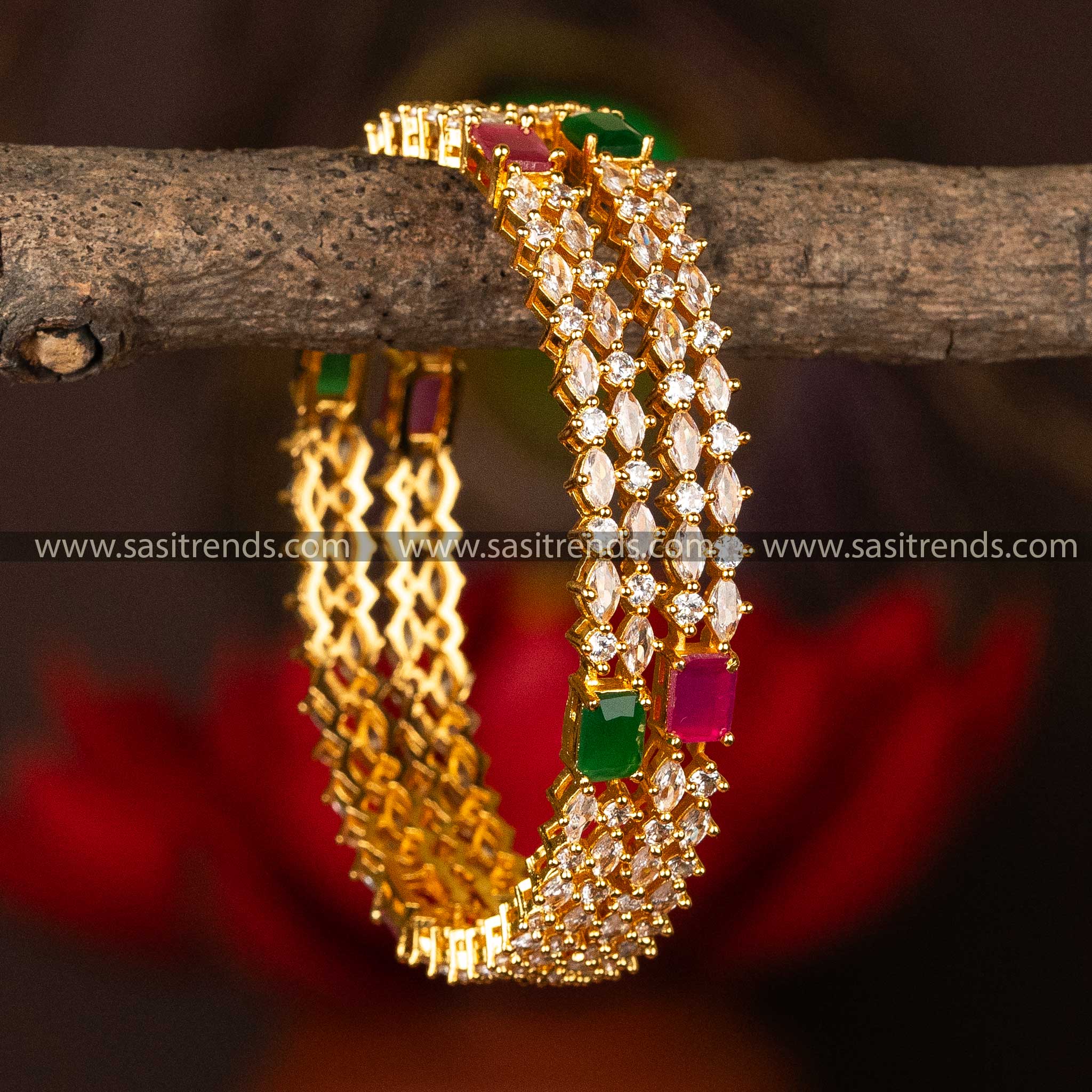Exquisite Micro Gold Plated Two Line Marquise & Round Stone Bangles – Sasitrends