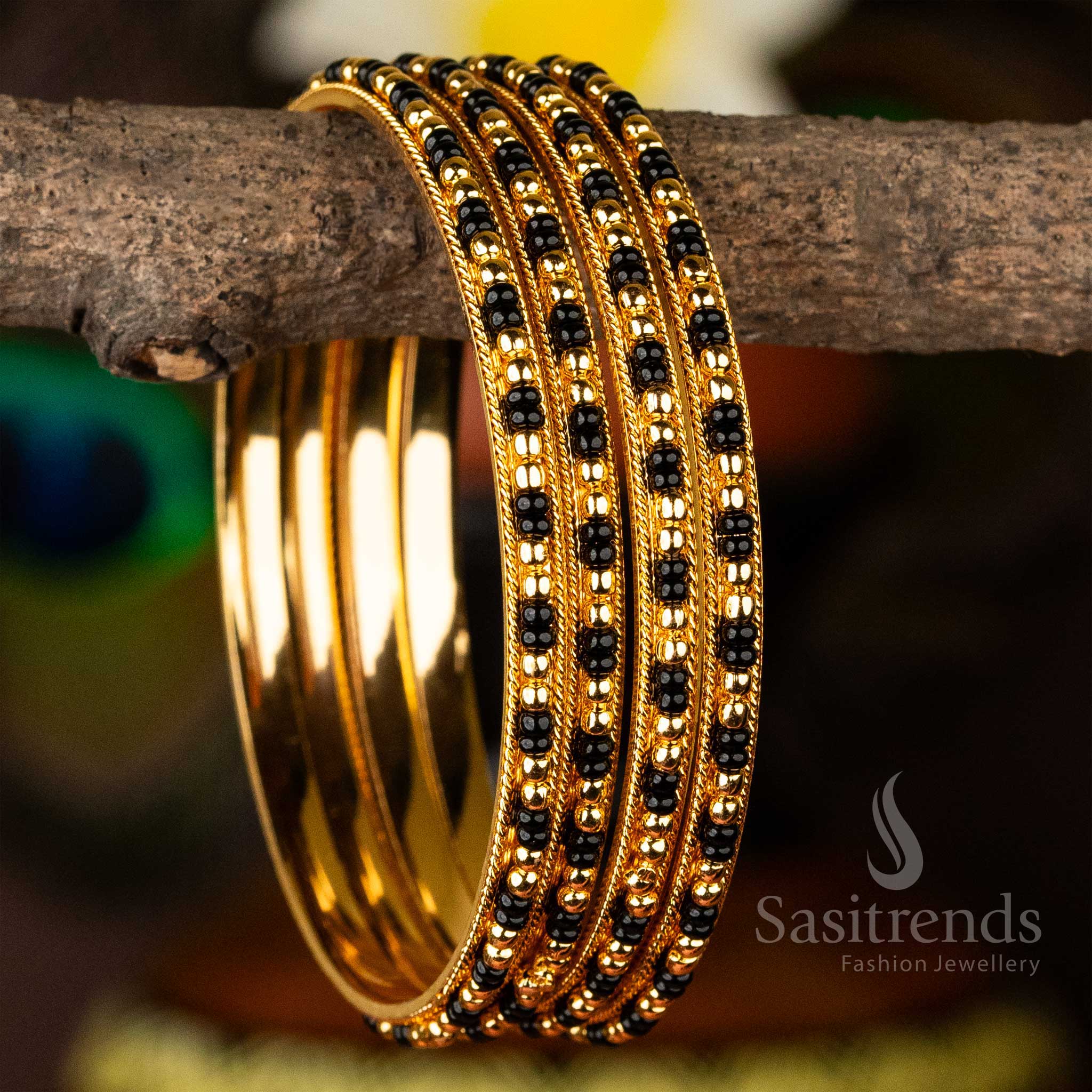 Micro Gold Plated Black Bead Bangles Set - Perfect for Traditional Wear ...