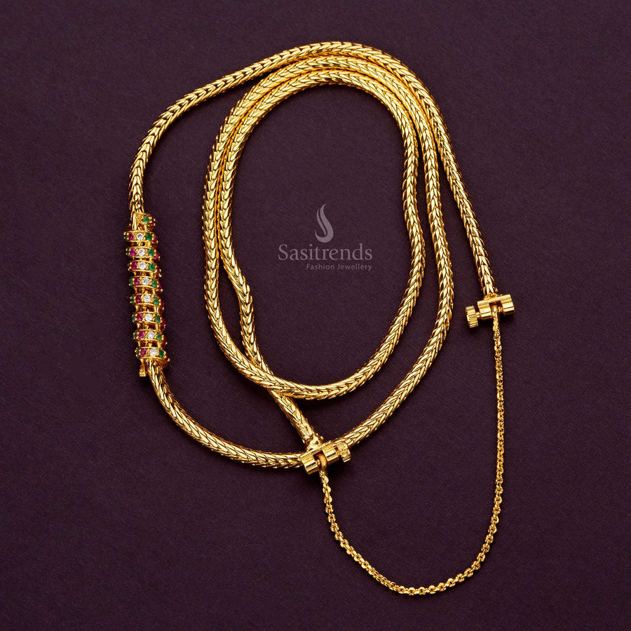 24K Micro Gold Plated Spiral Mugappu Chain with AD Stones – Sasitrends
