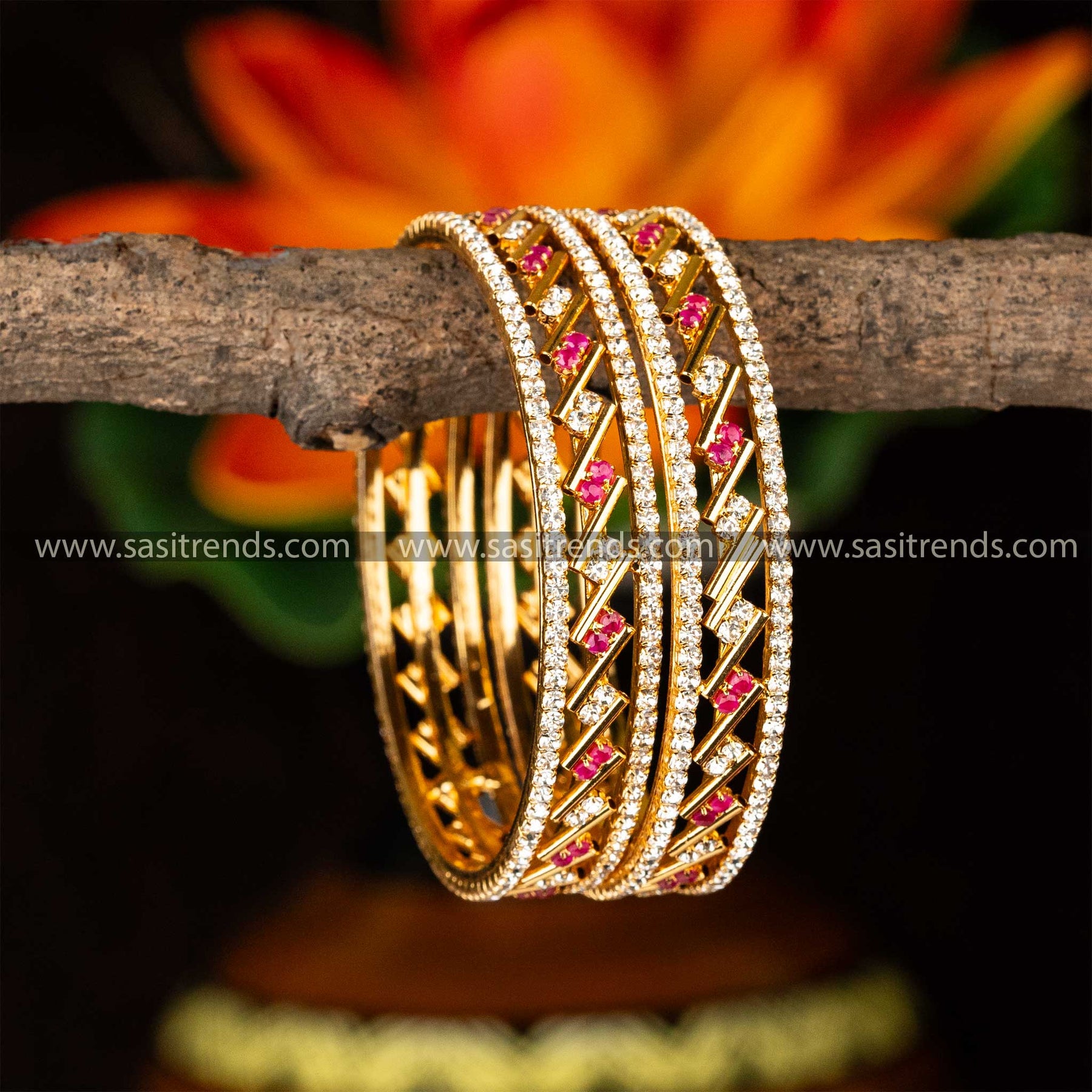 Temple Wear Micro Gold Plated Bangles with AD Stones | Elegant Traditional Jewellery – Sasitrends