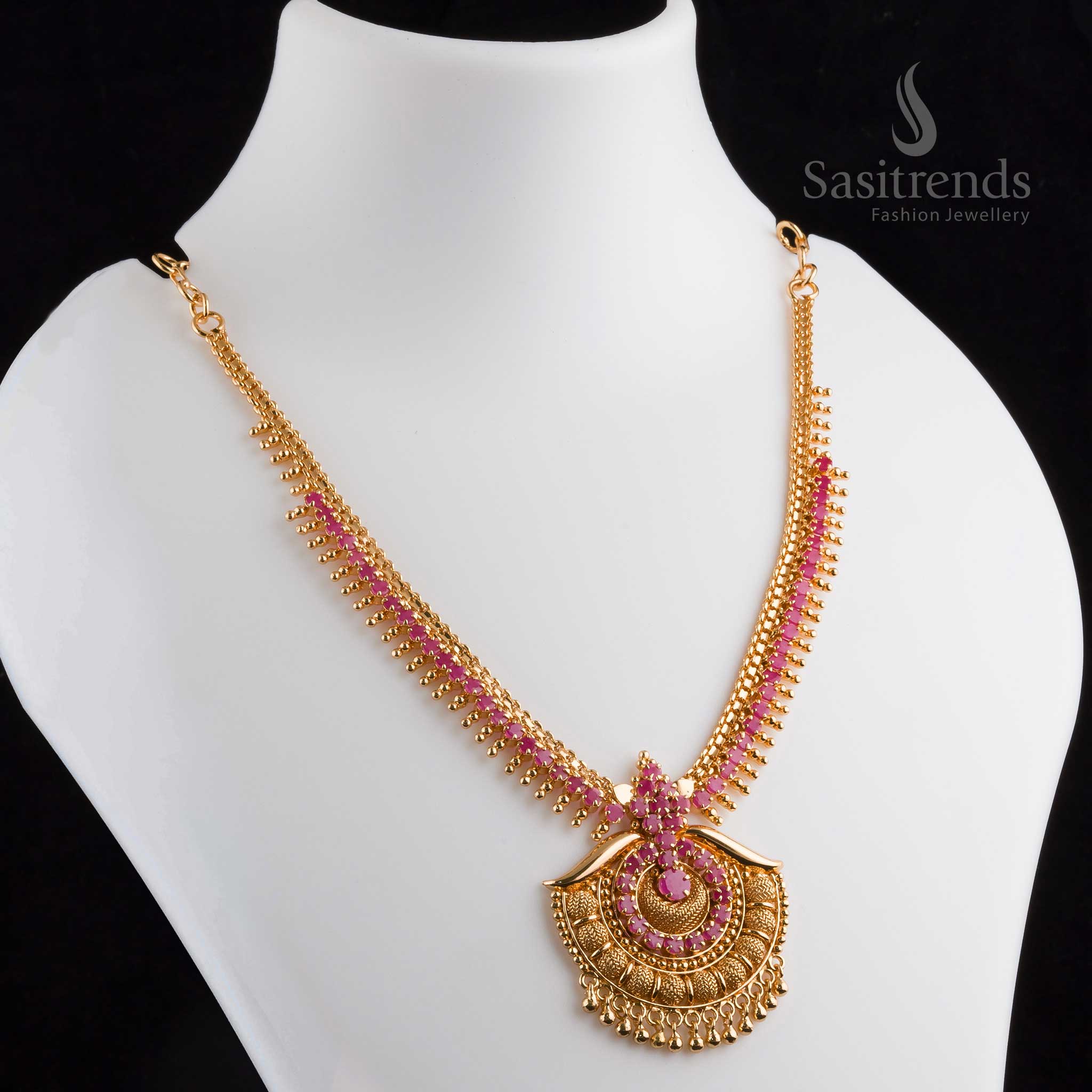 Sasitrends Traditional Tilak Pendant Necklace Set | Sparkling Micro Gold