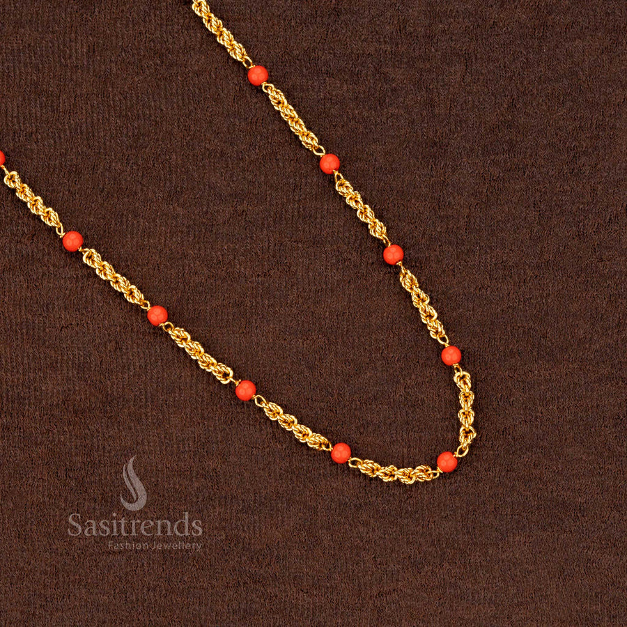 Micro Gold Mangalorean Coral Beaded Chain Festive Wear - Sasitrends