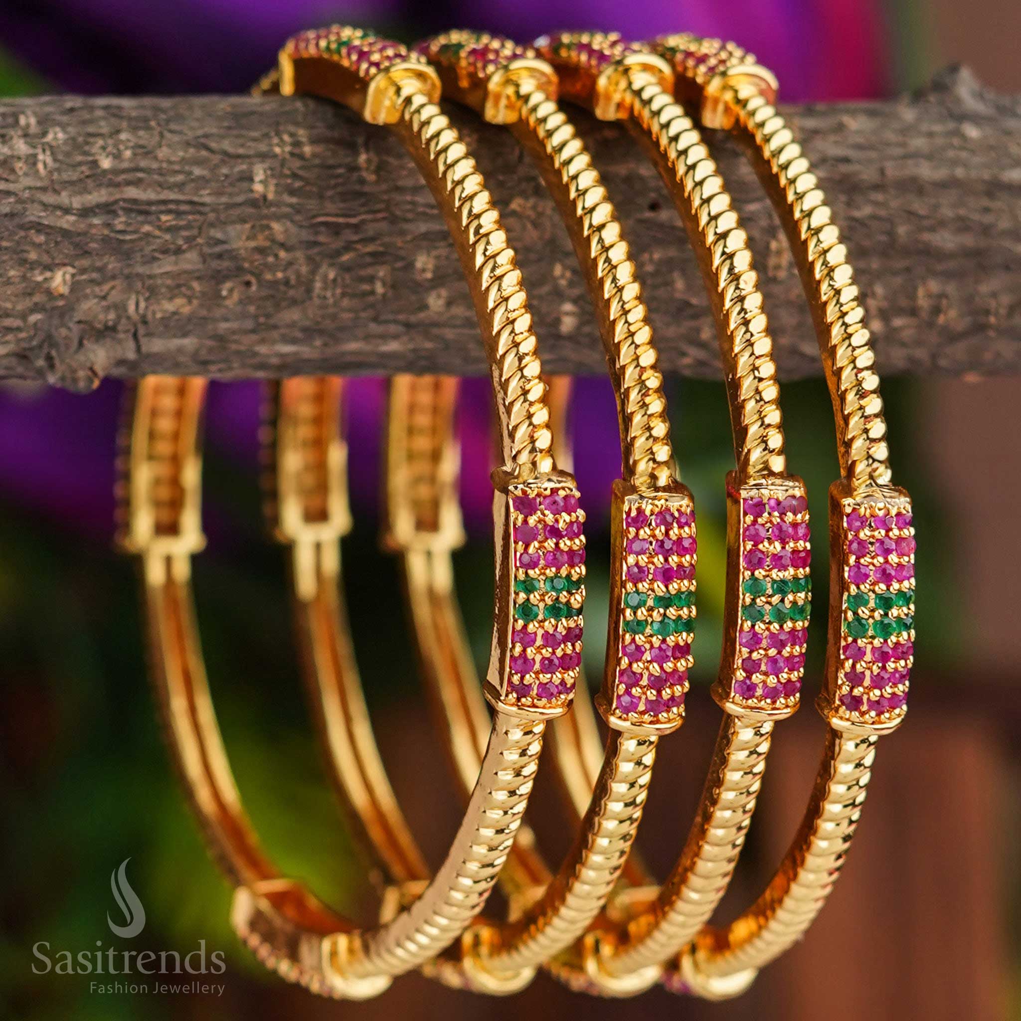 Ruby-Studded Traditional Bangle Set | Micro Gold Plated | AD Stones ...