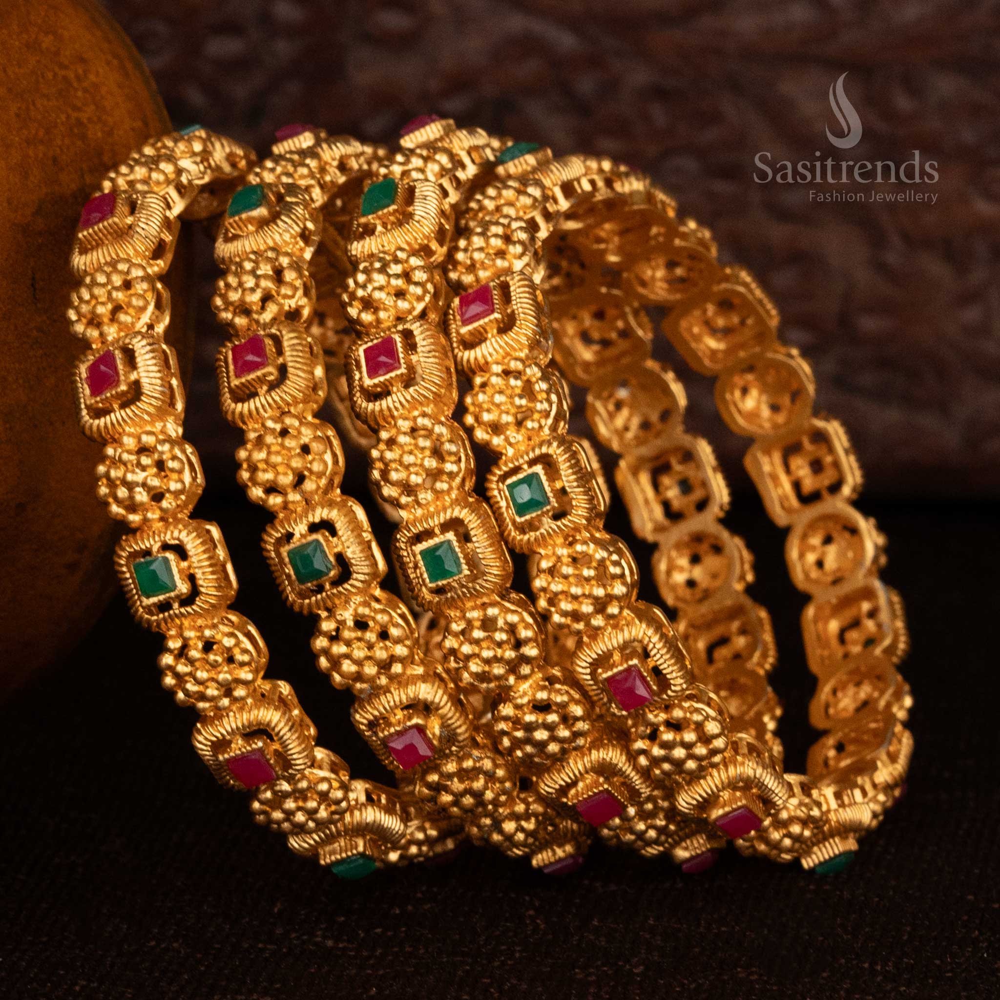 Classic Temple Gold-Plated Bangles for Weddings - Sasitrends