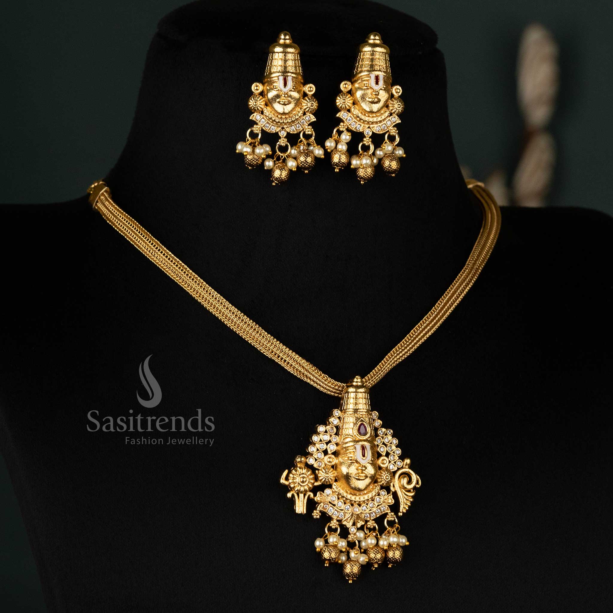 Temple Matte Gold-Plated Jewellery Set with Balaji Motif- SasiTrends ...