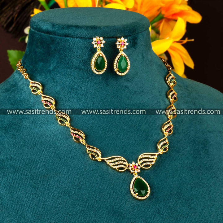Micro Gold Plated Royal Necklace With Earrings Jewellery Set - Elegance ...