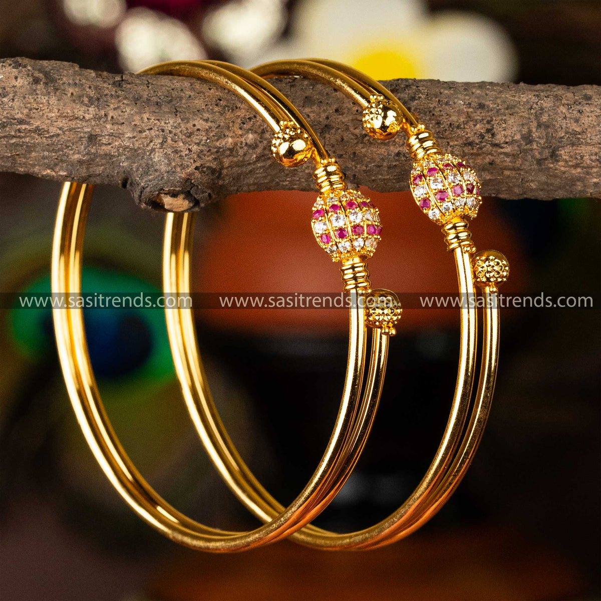 Elegant Two-Lined Bangles Pair | Micro Gold Plated | Latest American ...