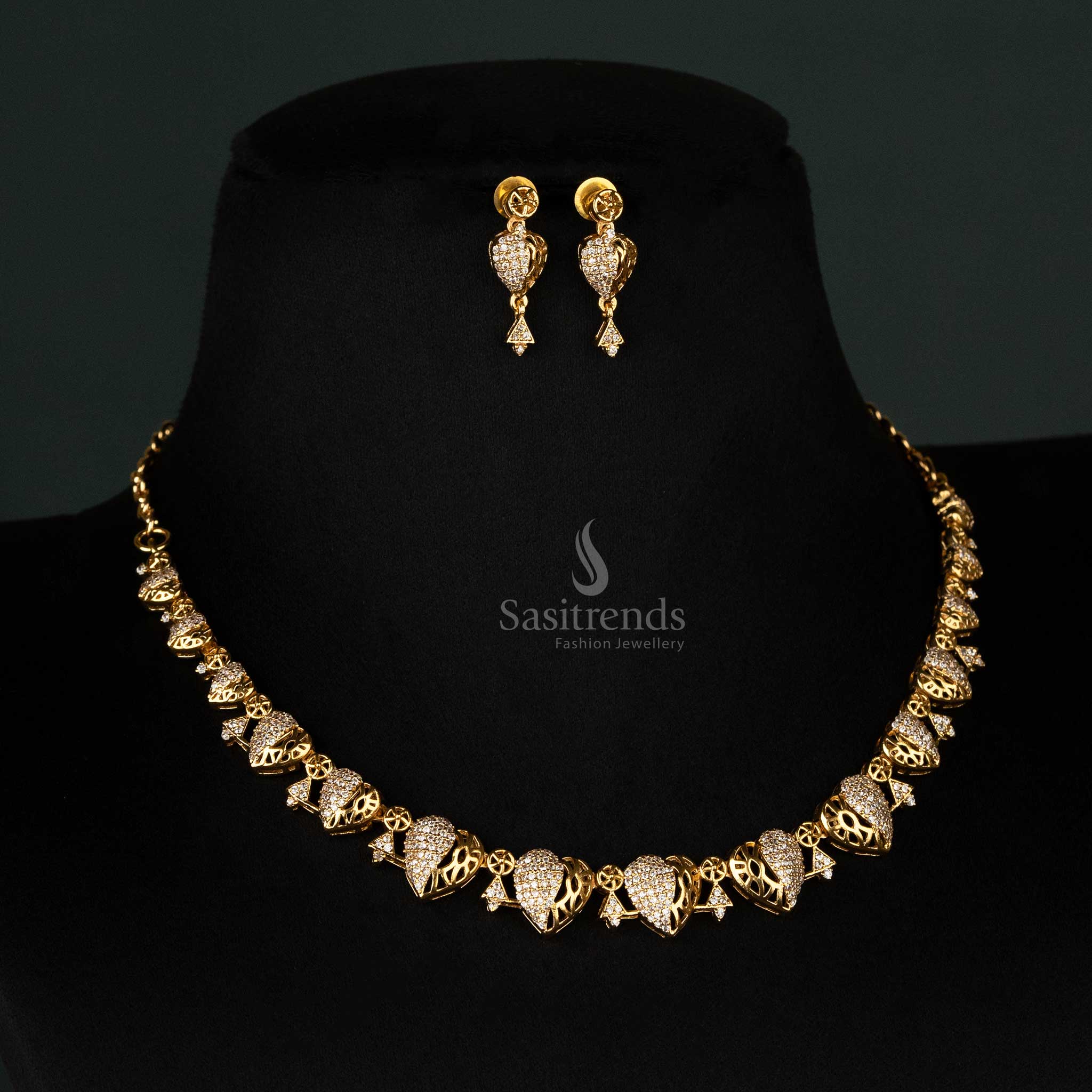 Matte Gold-Plated Heart Motif Jewellery Set AD- Sasitrends