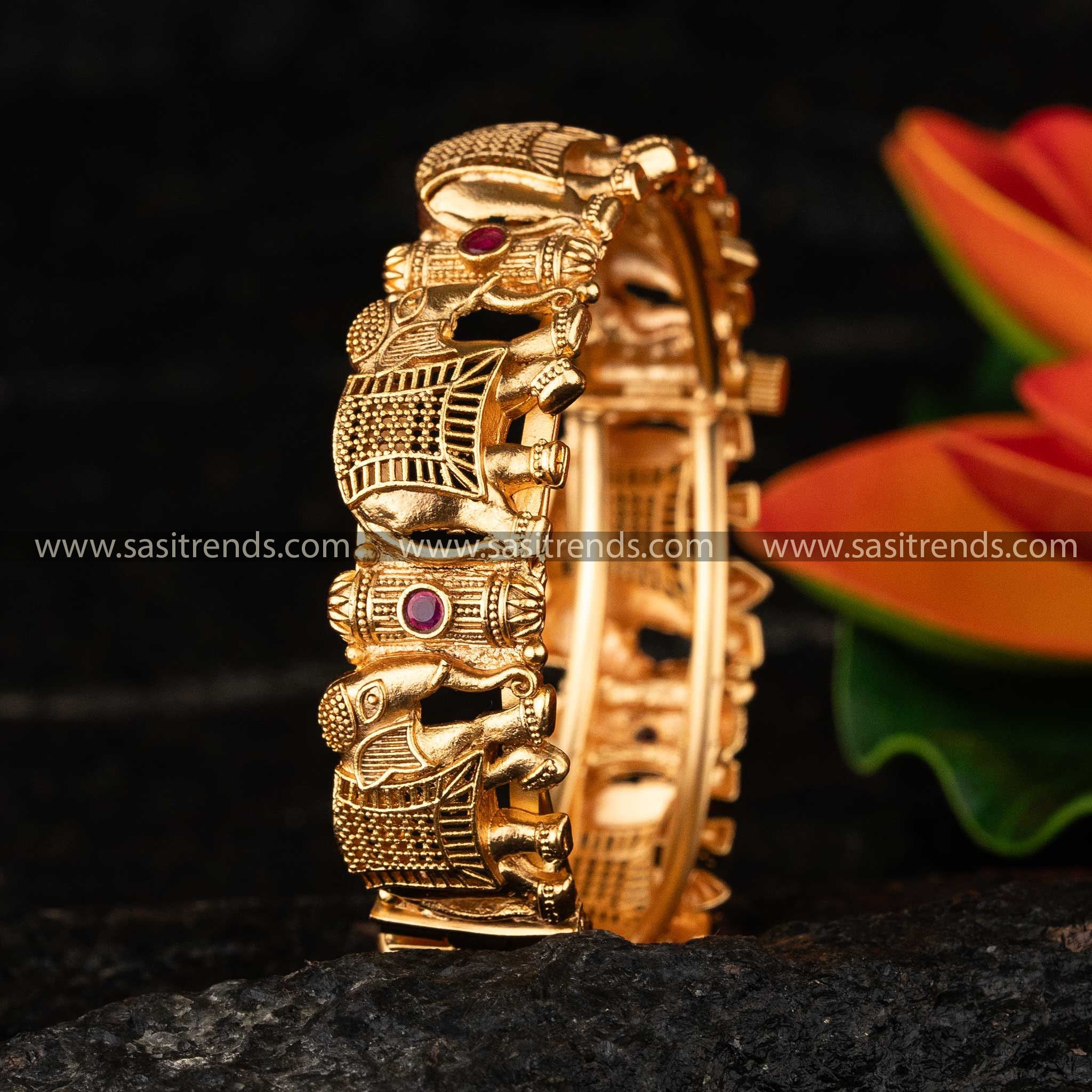 Stunning Bridal Antique Gold Plated Temple Kada Bangles with Ruby ...