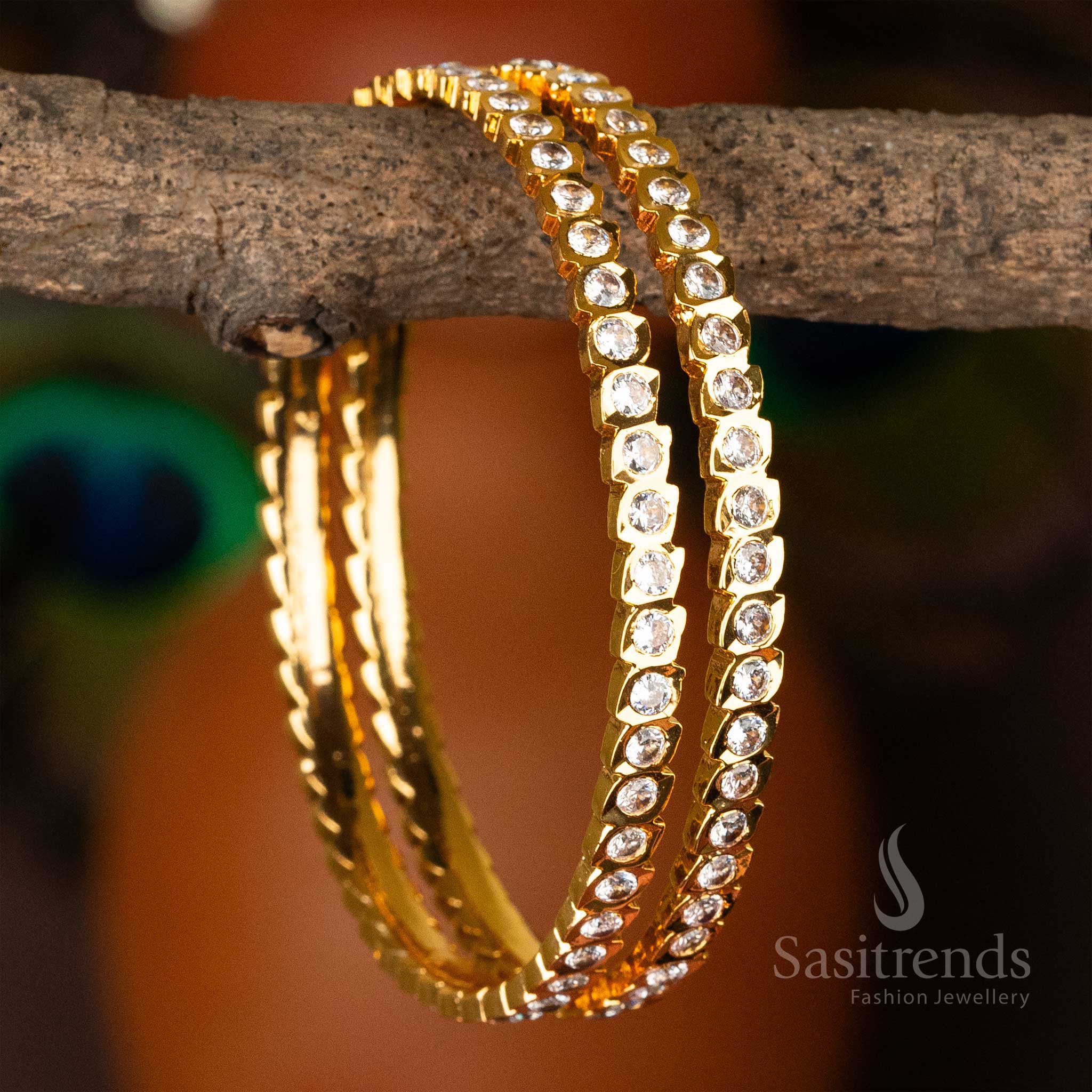 Elegant Micro Gold Plated AD Bangles with AD Stones - Traditional ...