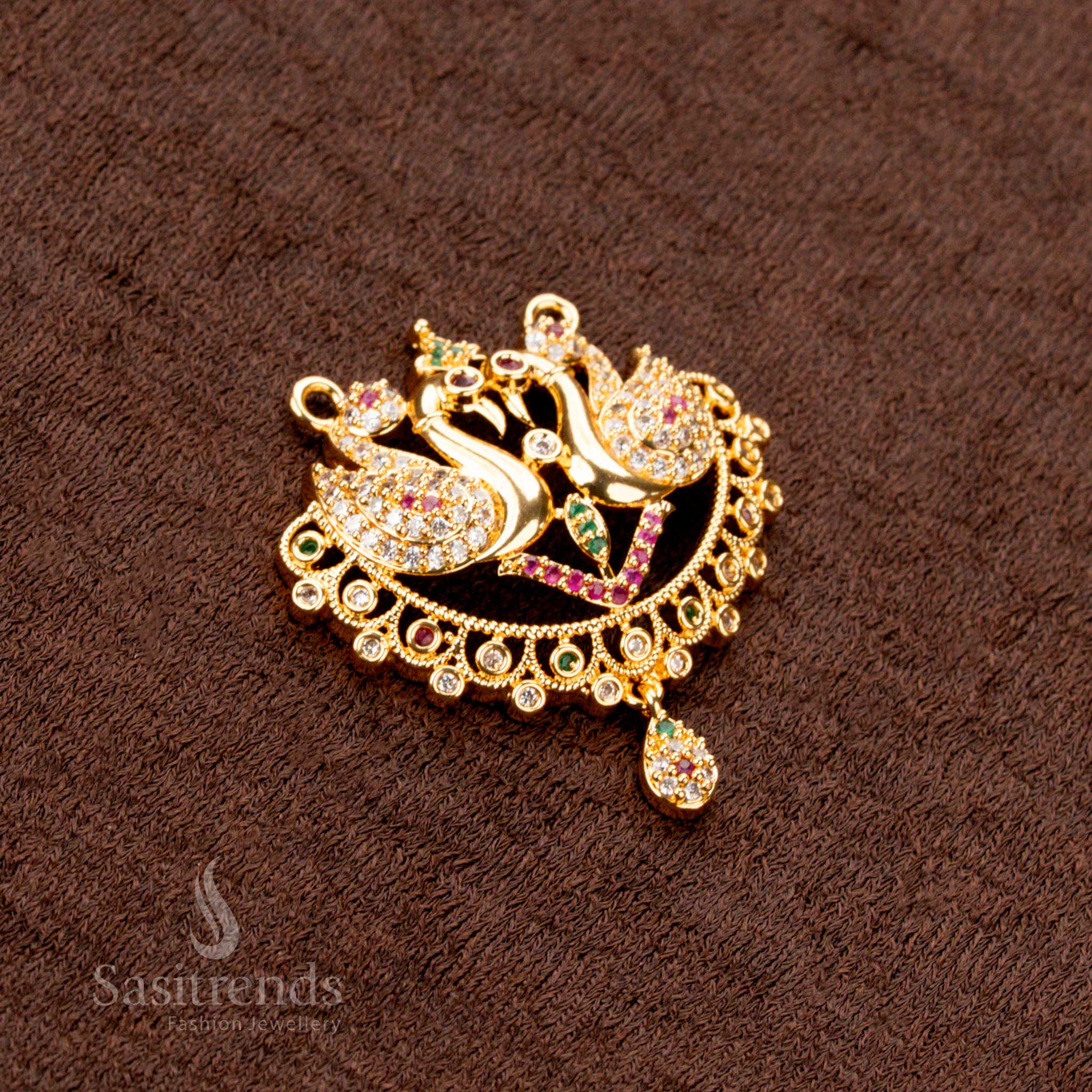 Micro Gold Plated Double Peacock Pendant with AD Stones - Sasitrends