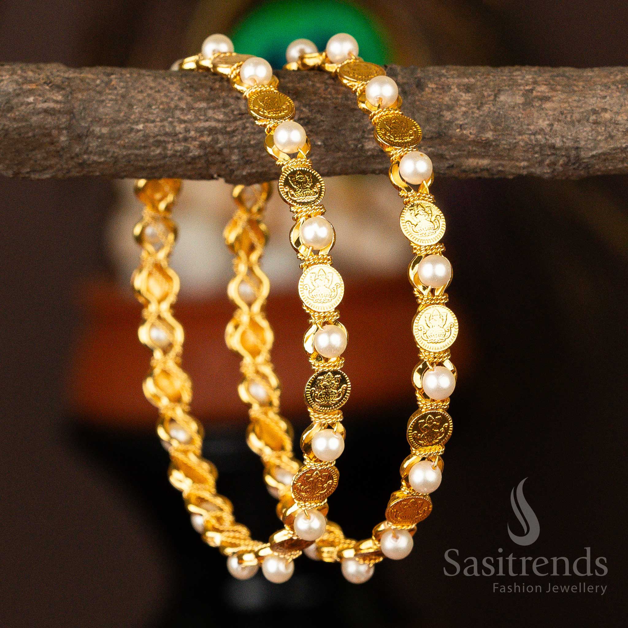 Micro Gold Plated Pavalam Beads Stone Studded Bangles | Traditional ...