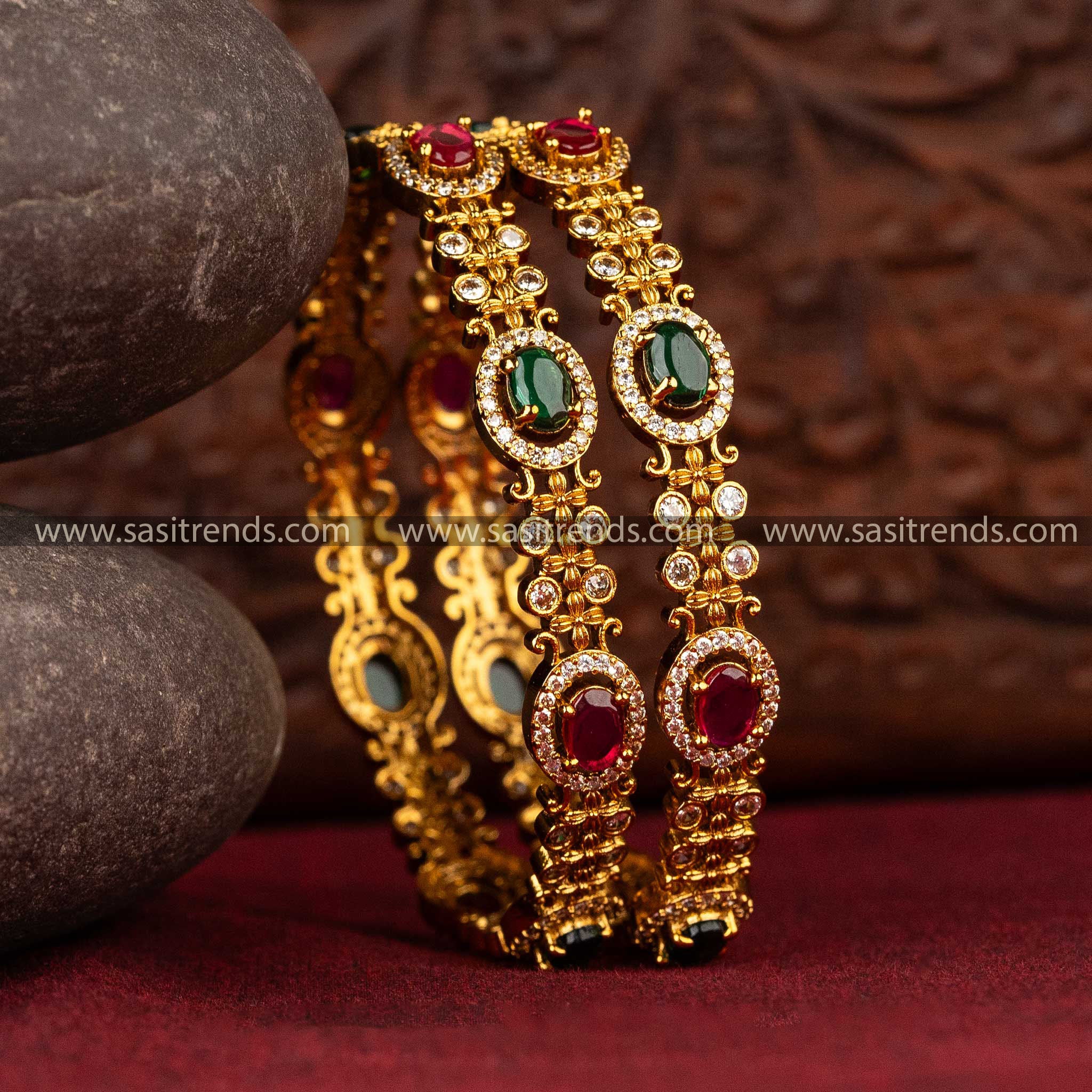 Matte Gold-Plated AD Stone Temple Bangles – Traditional Jewellery ...