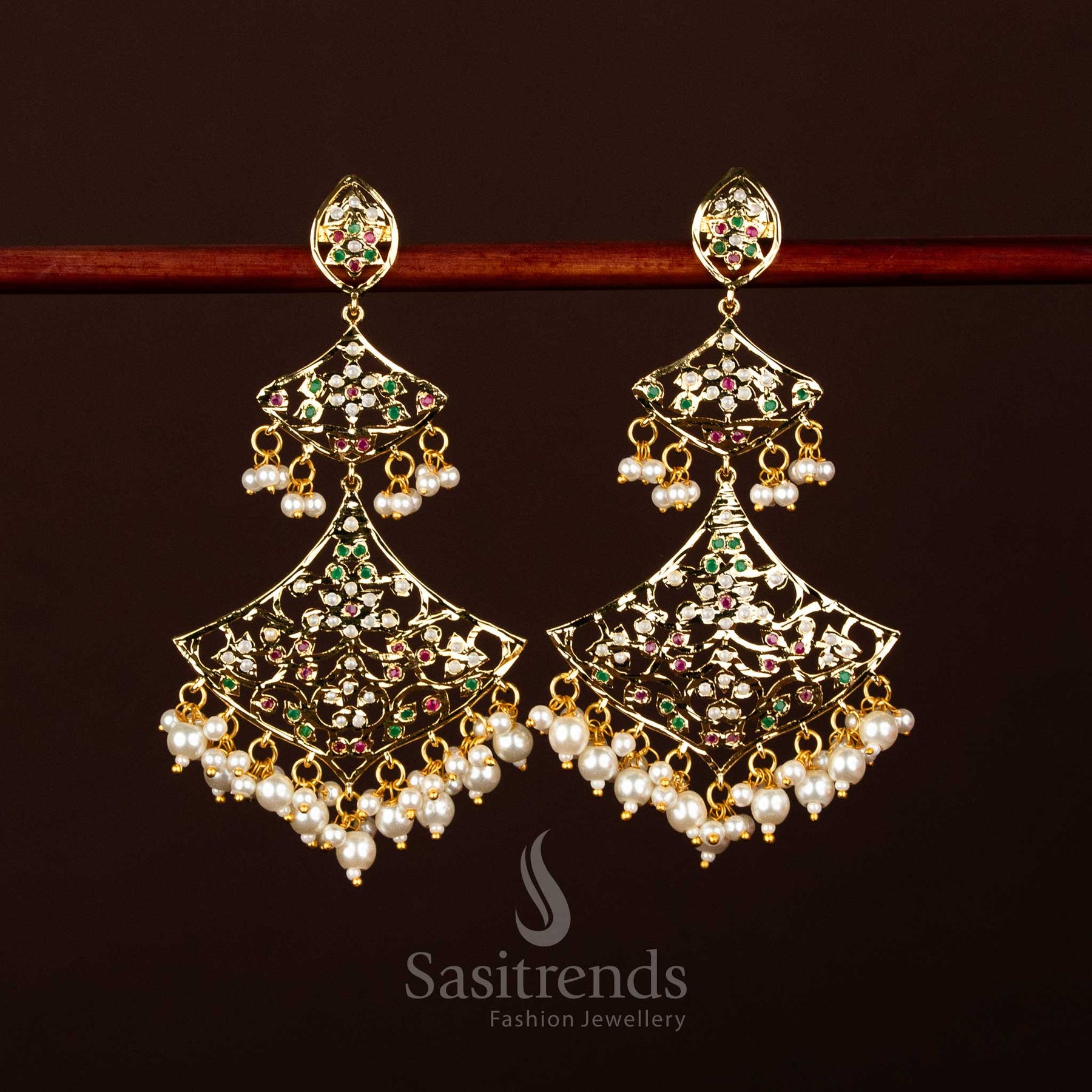 Punjabi Jadau 24K Micro Gold Plated Diamond Shape Filigree Earrings – Sasitrends