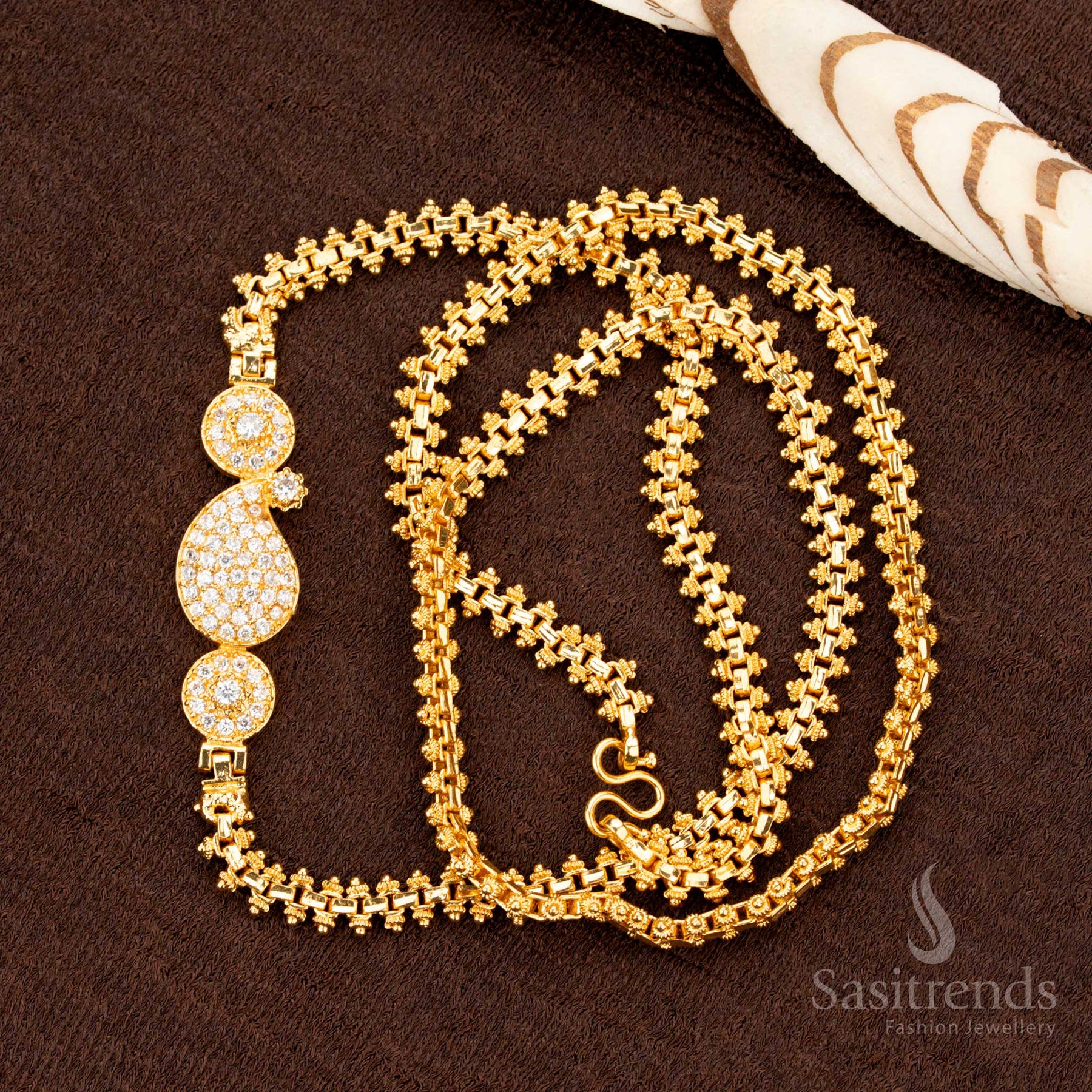 Traditional One Gram Mango Design AD Mugappu Chain - Sasitrends