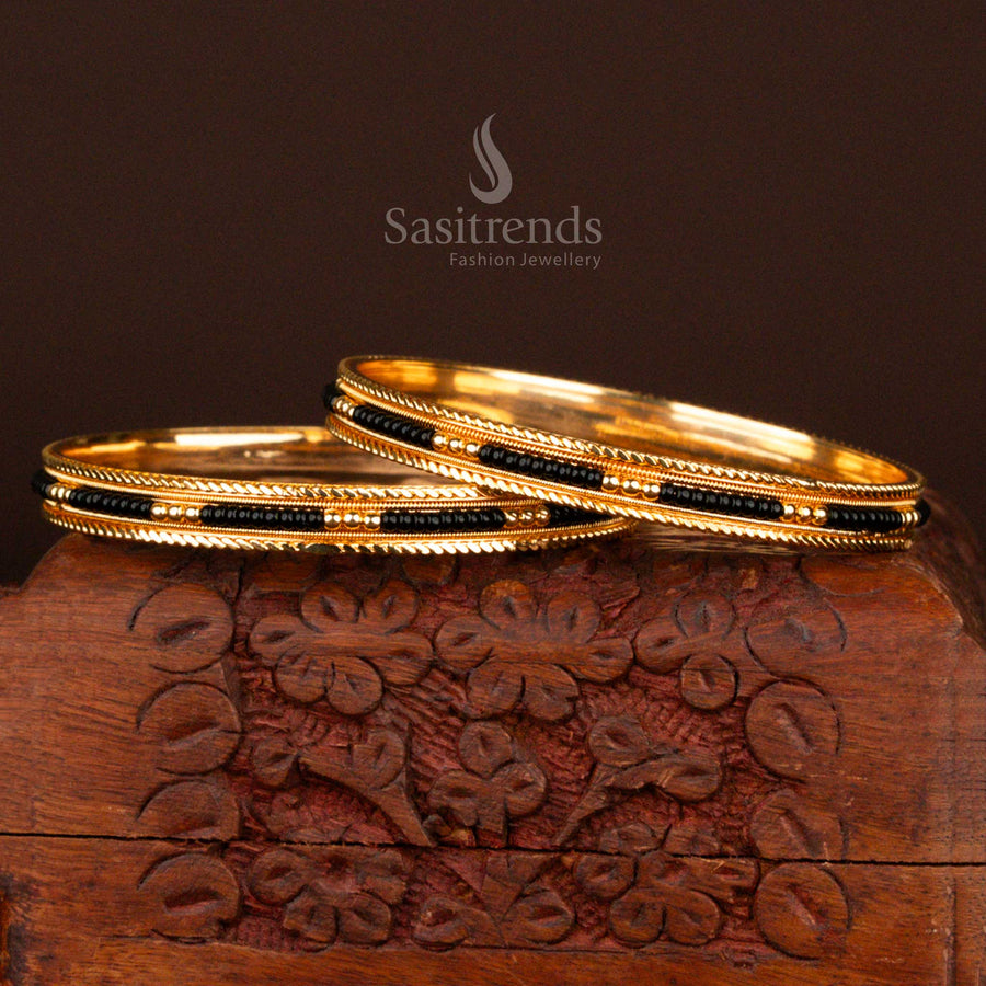 Shop Stunning Micro Gold Plated Black Bead Bangles Online - Sasitrends