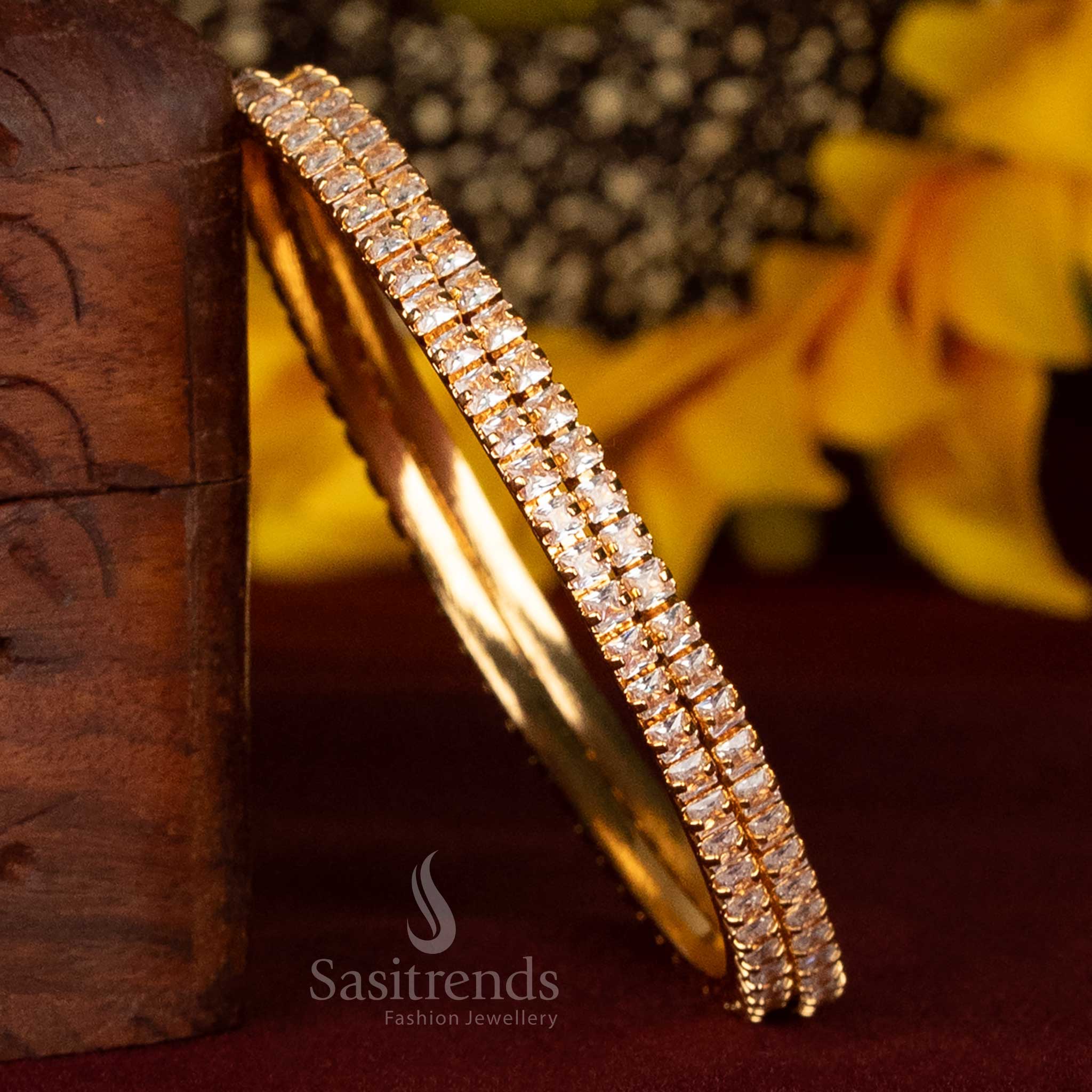 One Gram Micro Gold Para Stone Bangles with Twin Row - Sasitrends