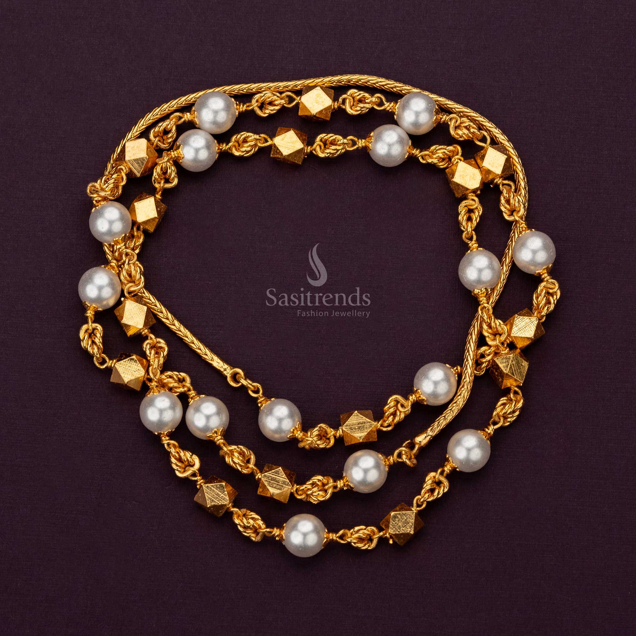 Traditional Micro Gold Plated Pearl Mala Chain - Sasitrends