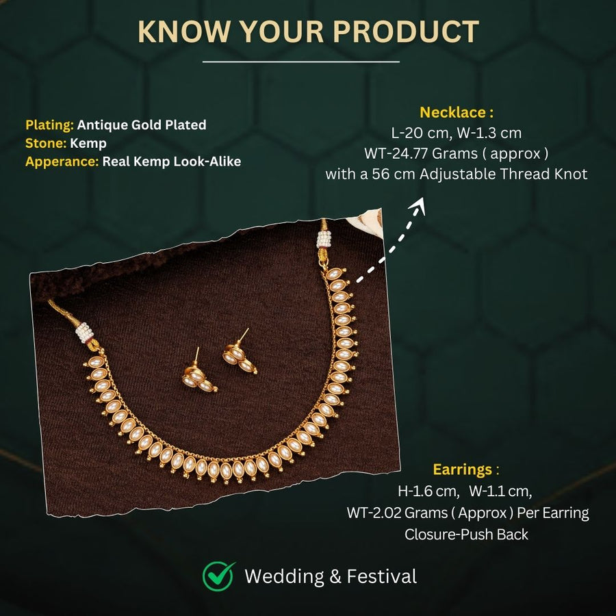 Classic Matte Gold-Plated Necklace Set with Oval Stones - Sasitrends