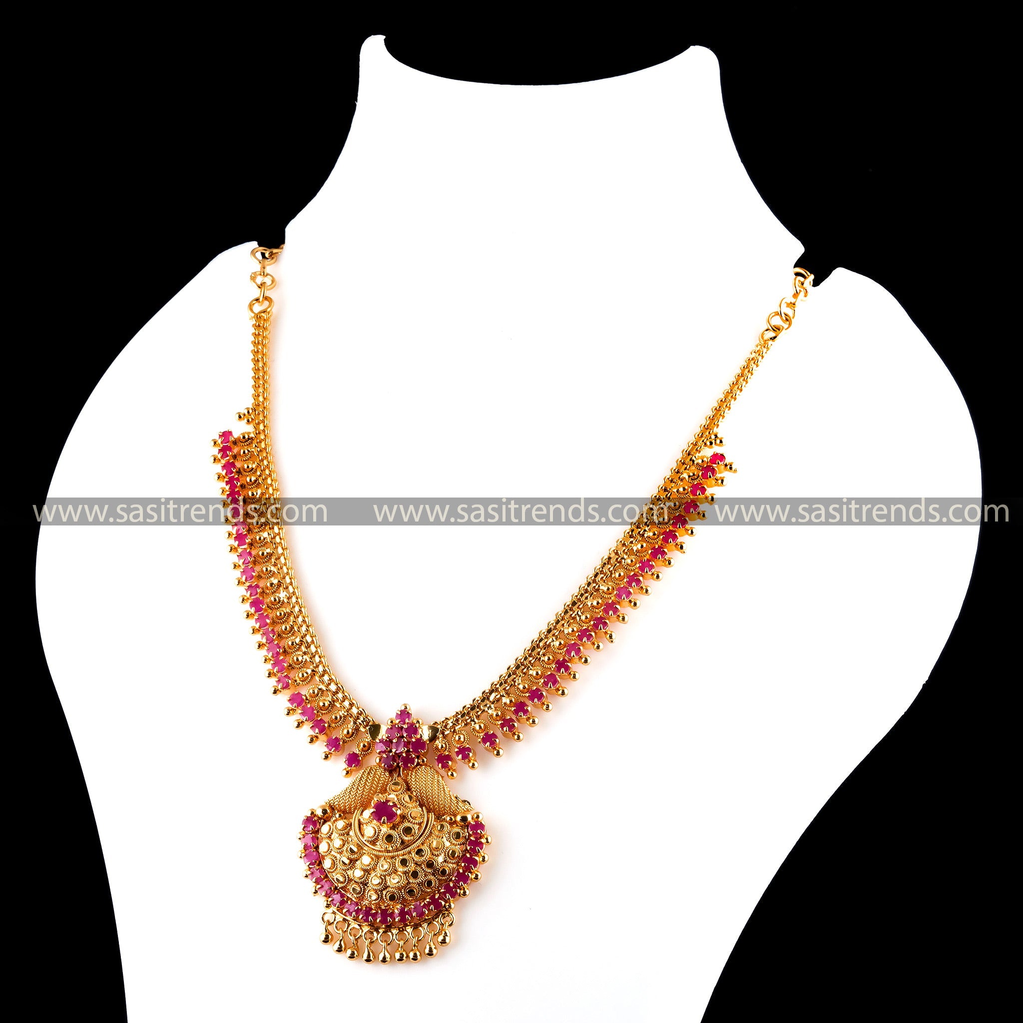 Sasitrends Tilak-Inspired Gold Plated Necklace Set with American Diamonds
