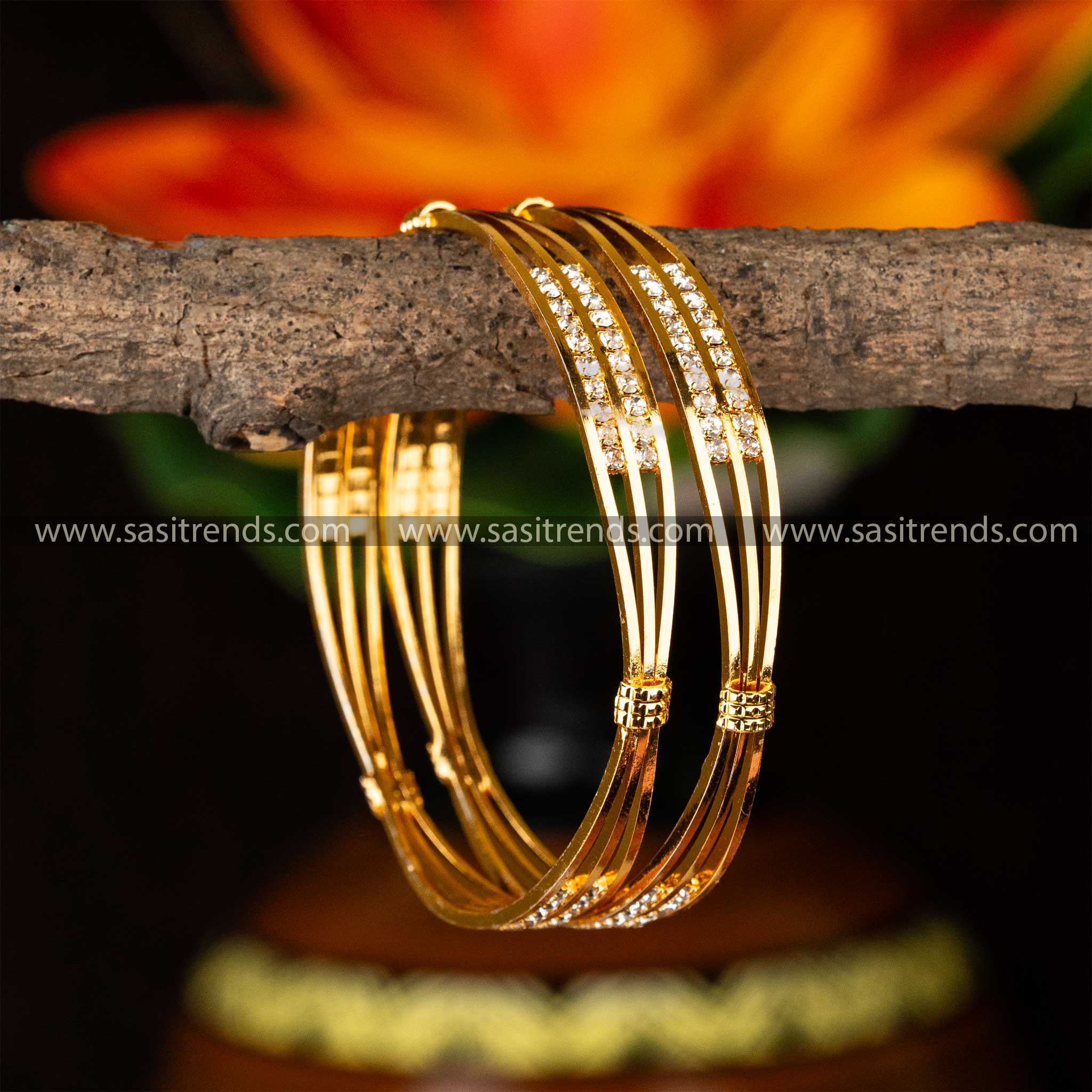 Attractive Micro Gold Plated Para Stone Bangles Set - Festive ...