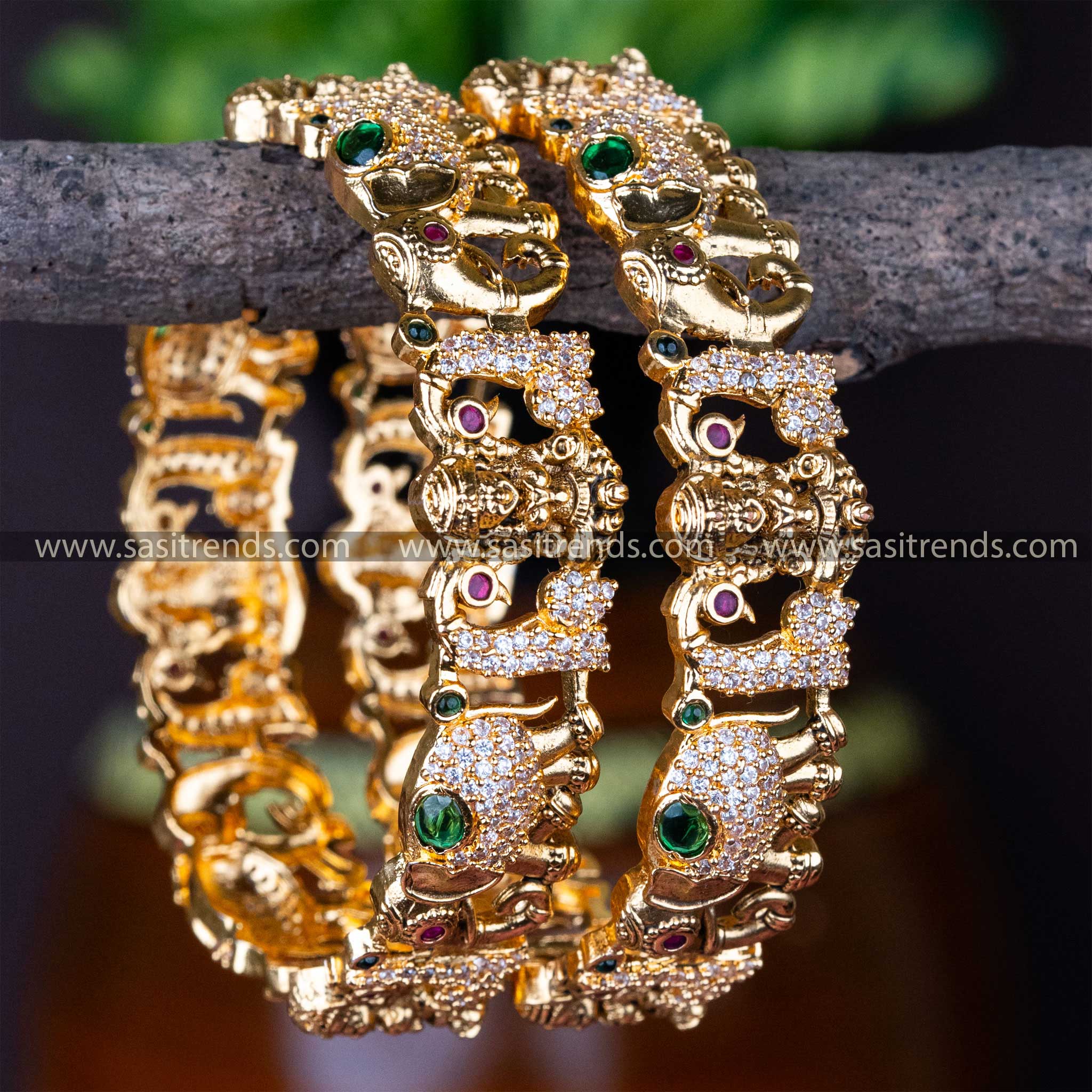 Matt Gold Plated Temple Lakshmi Designer Bangles: Traditional Elegant ...