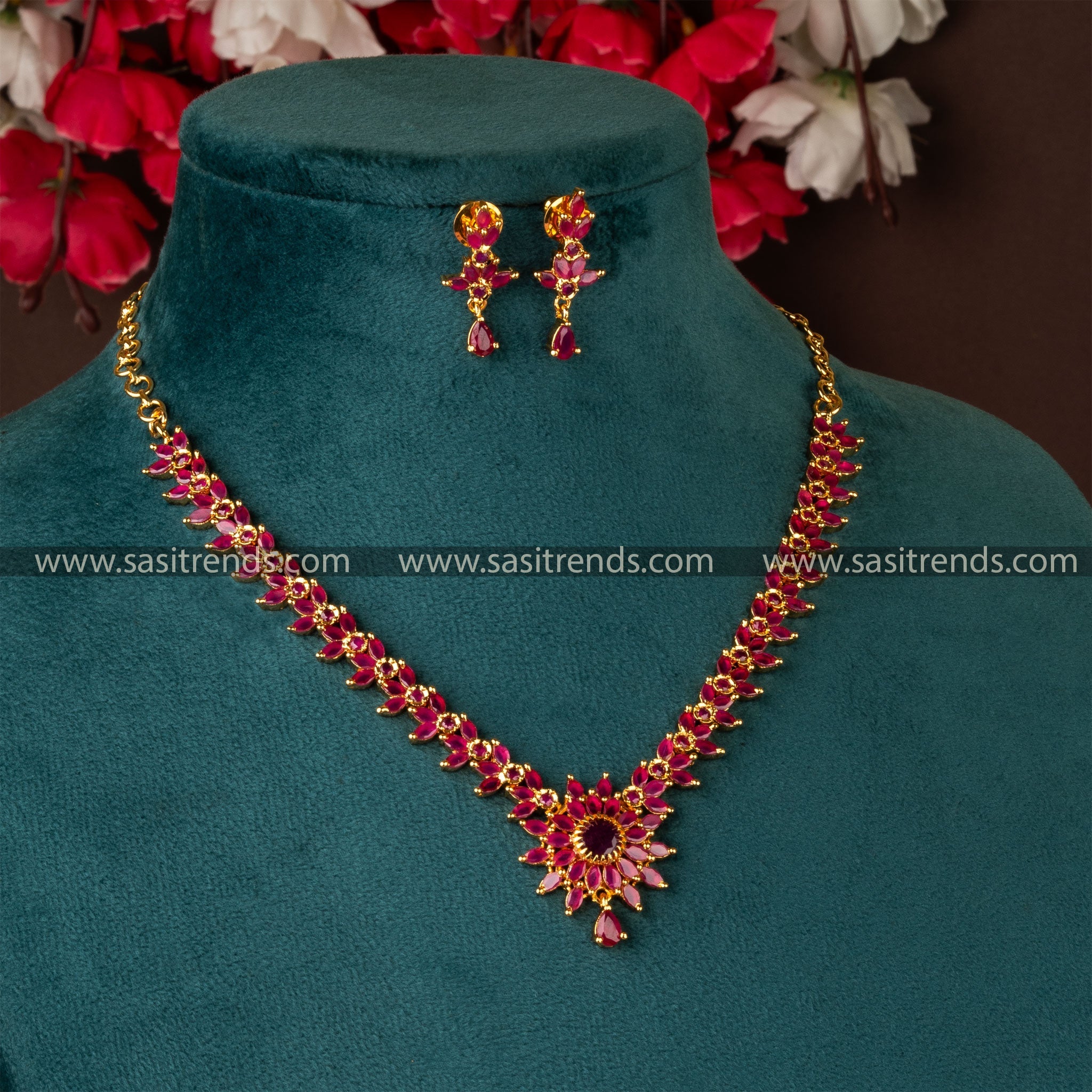 Exquisite Micro Gold-Plated Pendant Set with AD Stones | Traditional ...
