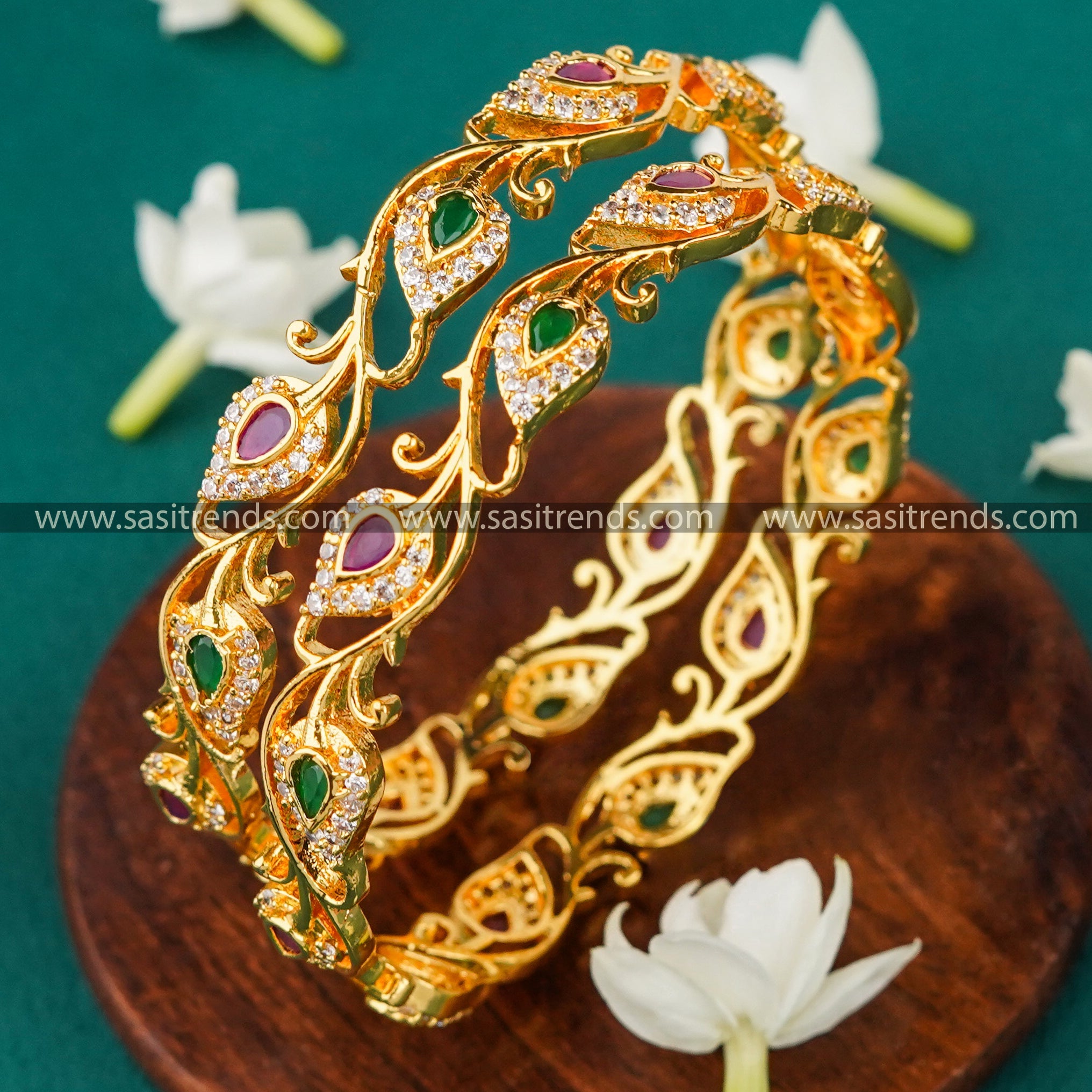 Mango Leaf American Diamond Bangles - Micro Gold Plated Elegance ...