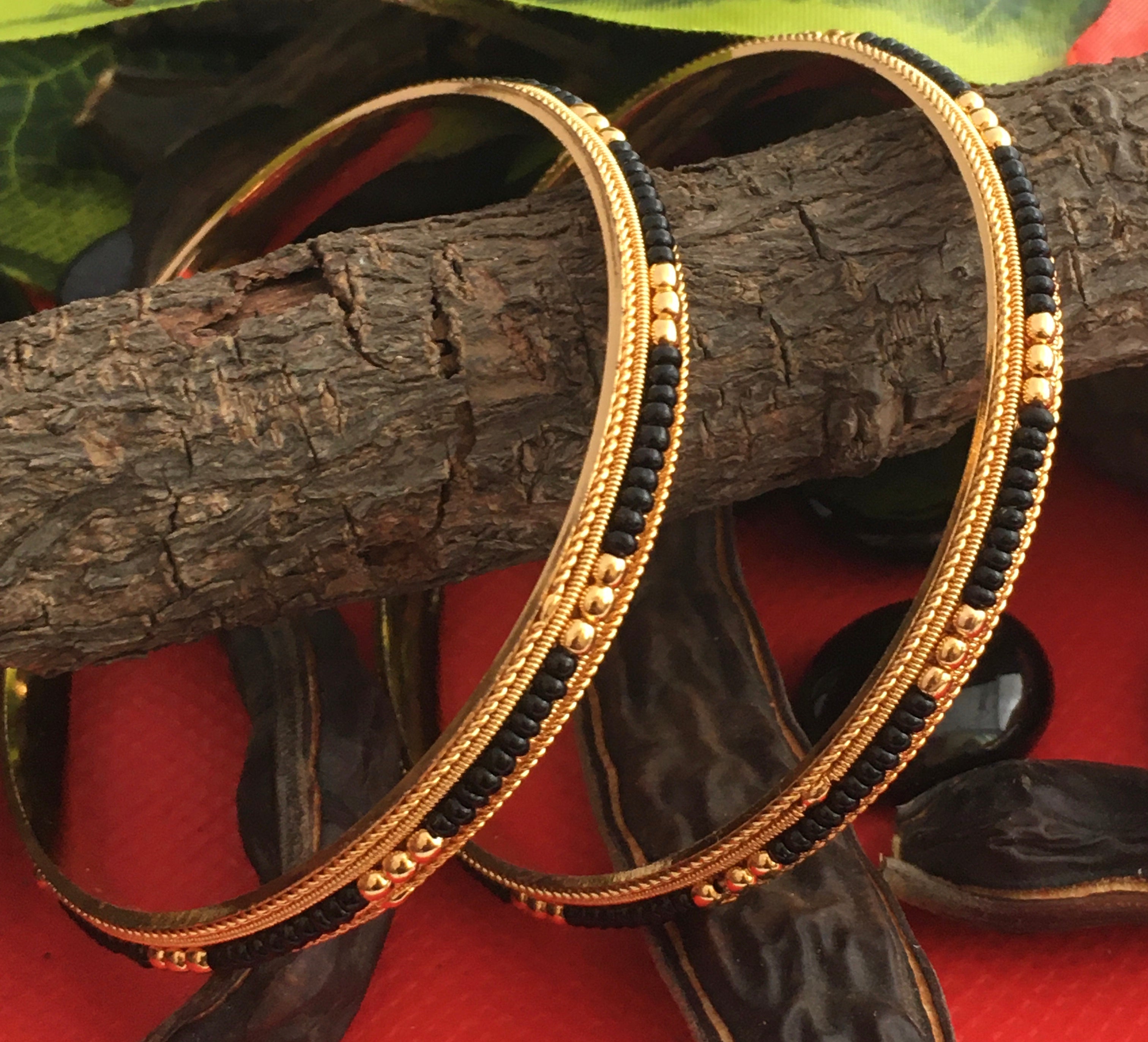 Shop Stunning Micro Gold Plated Black Bead Bangles Online - Sasitrends