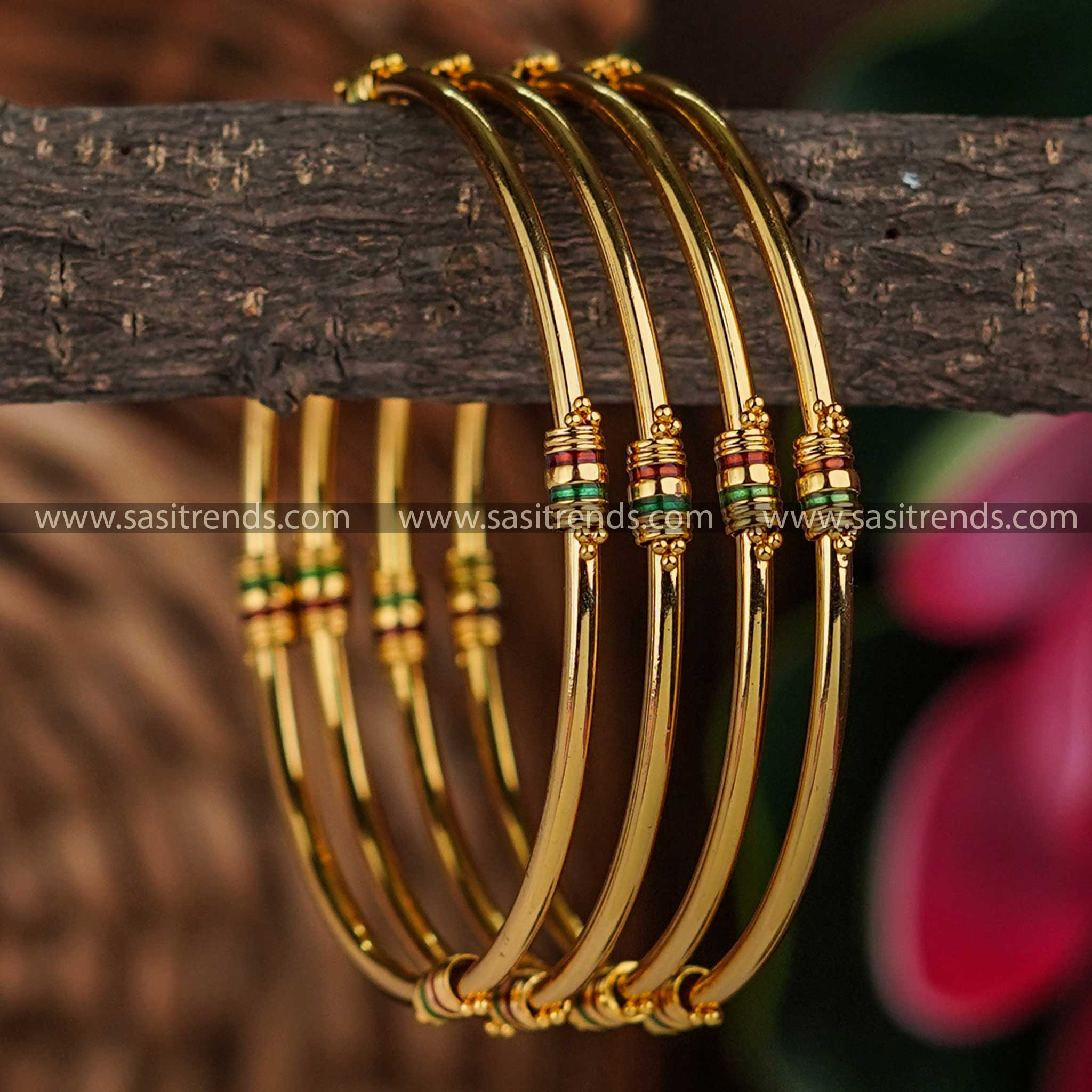 Trendy Micro Gold Plated Bangles Pair with Enamaled Golden | Red and ...