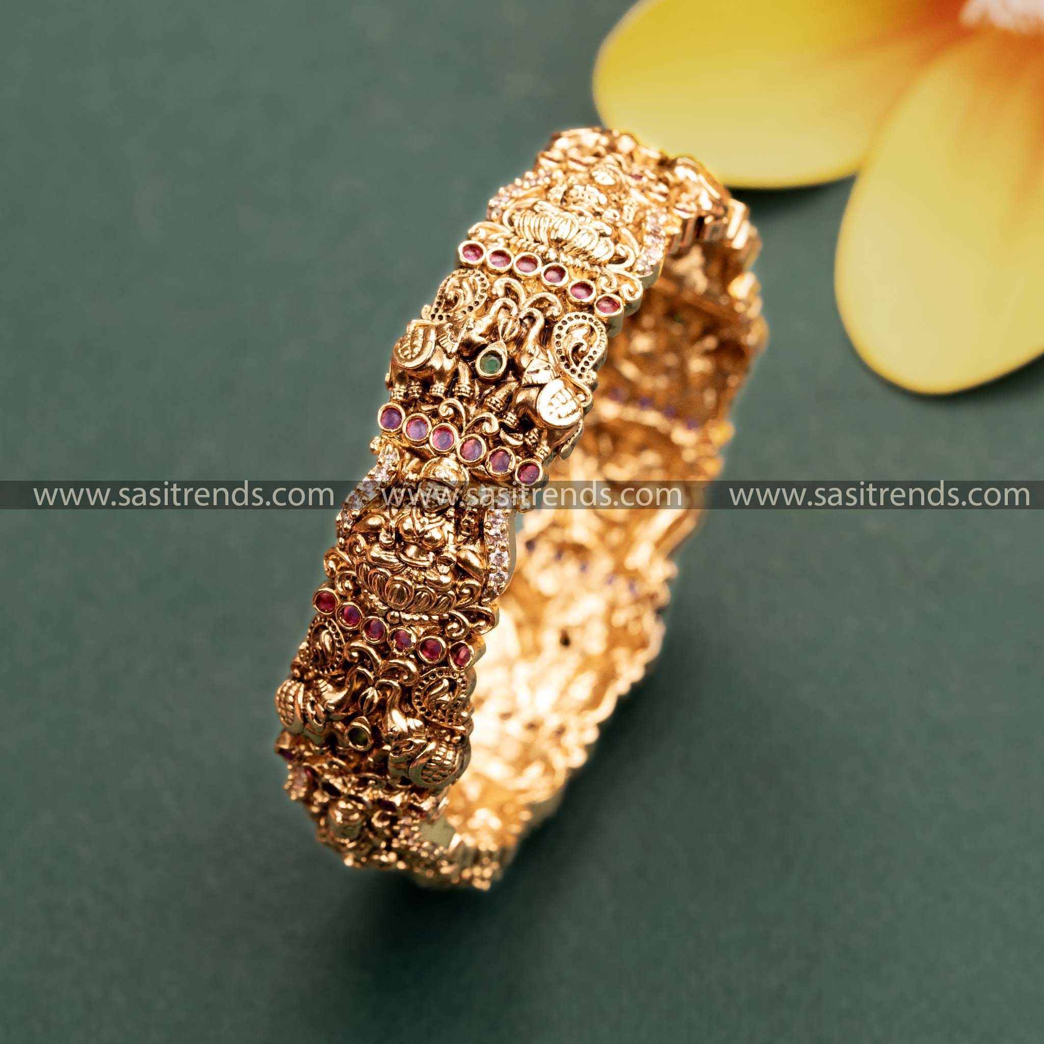 Divine Goddess Lakshmi and Elephant Motif Openable Kada Bangle – Matte ...