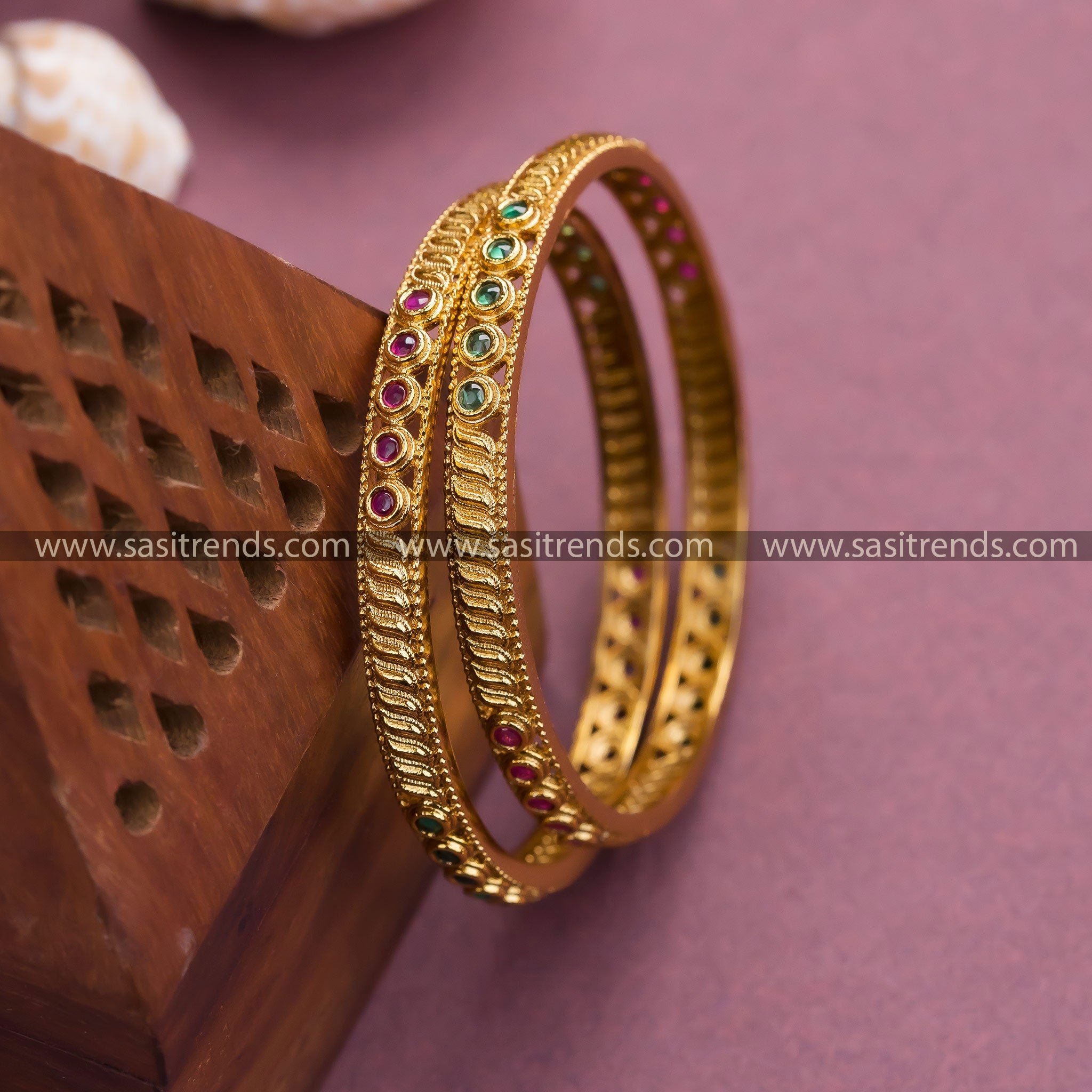 Stunning Temple Gold Plated Bangles with American Diamond Stones ...